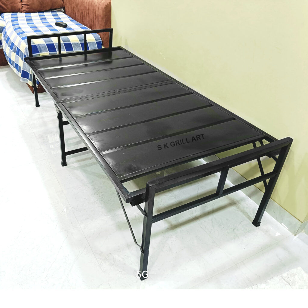 Metal Folding Single Bed Black Powder Coated